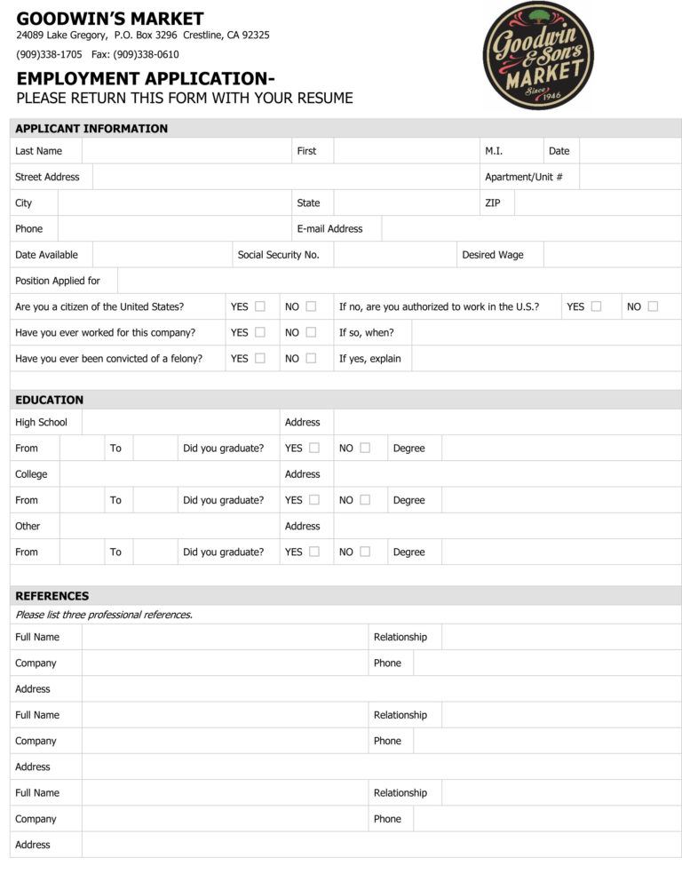 Employment Application - Goodwin's Market